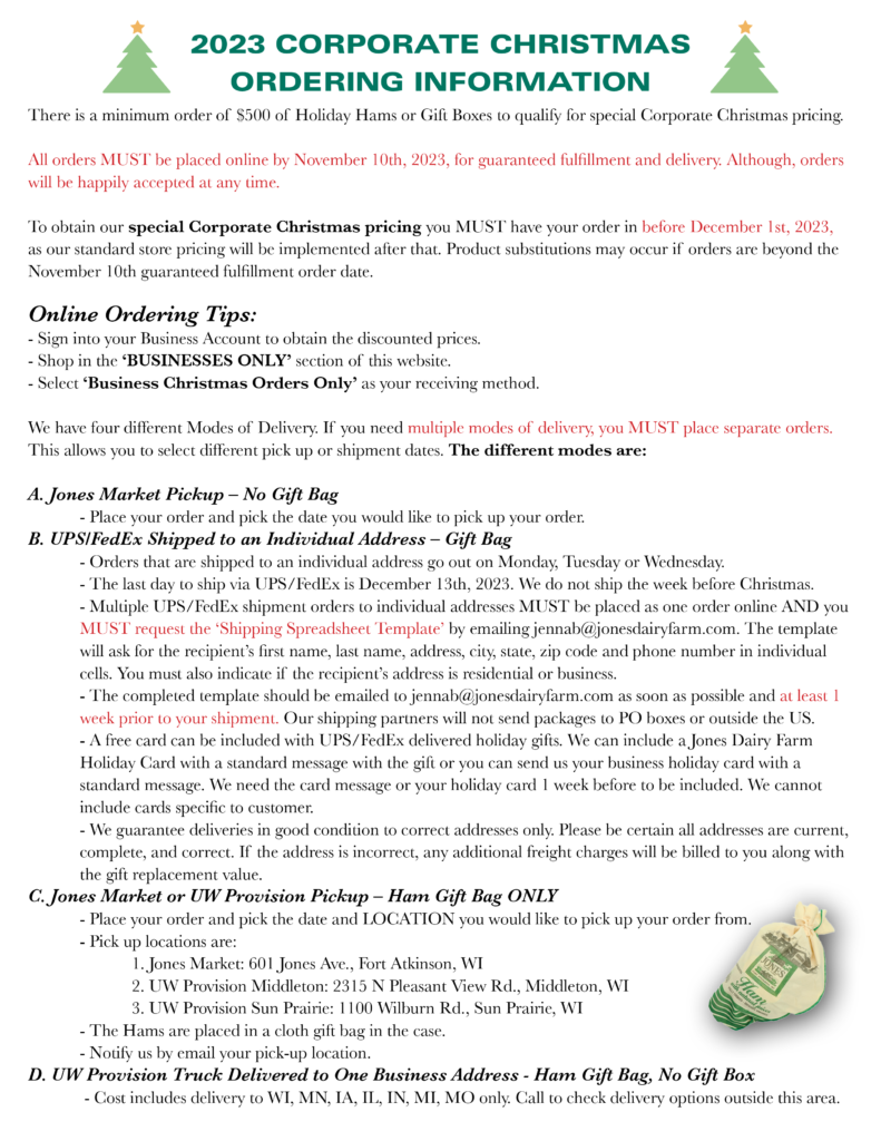 Business Holiday Orders - Jones Market